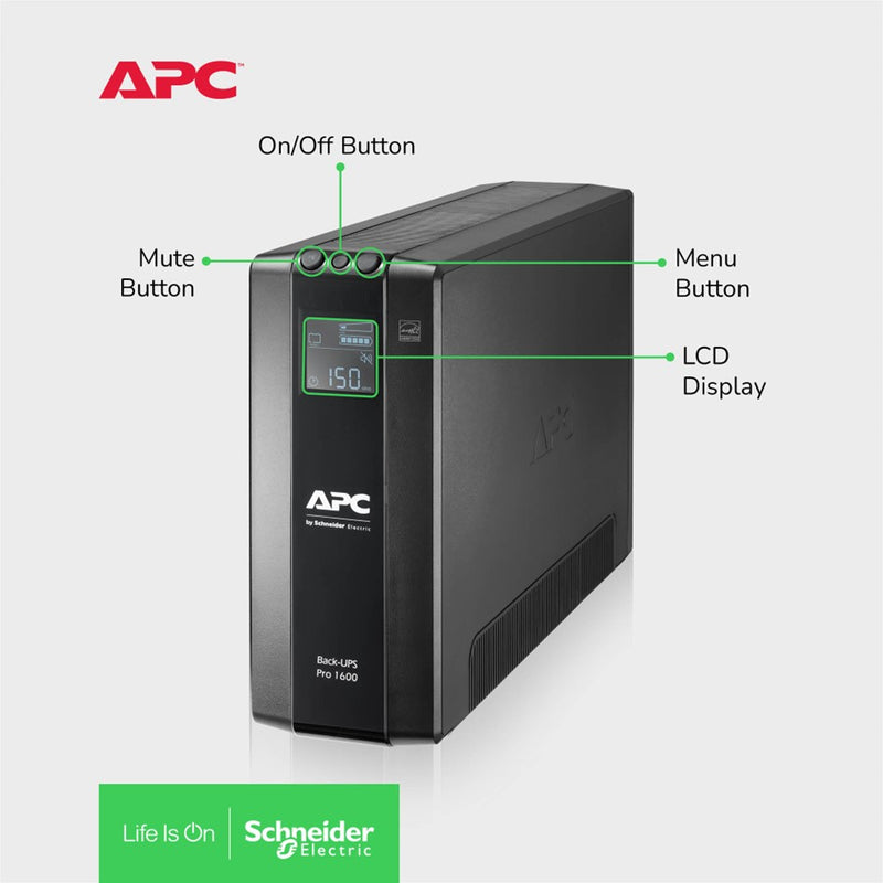 APC BR1600MI Back-UPS Pro, 1600VA/960W, Tower, 230V, 8x IEC C13 outlet ...