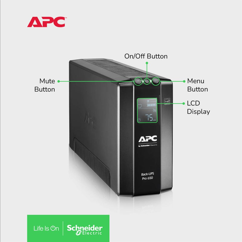 APC BR650MI Back UPS Pro BR 650VA, 390W 6 Outlets, AVR, LCD Interface ...
