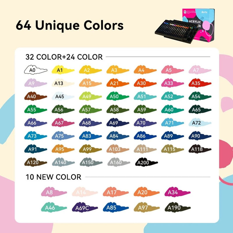 Arrtx 64 Colors Acrylic Markers Dual Tip Paint Pen Set / Arrtx 64C Acr ...