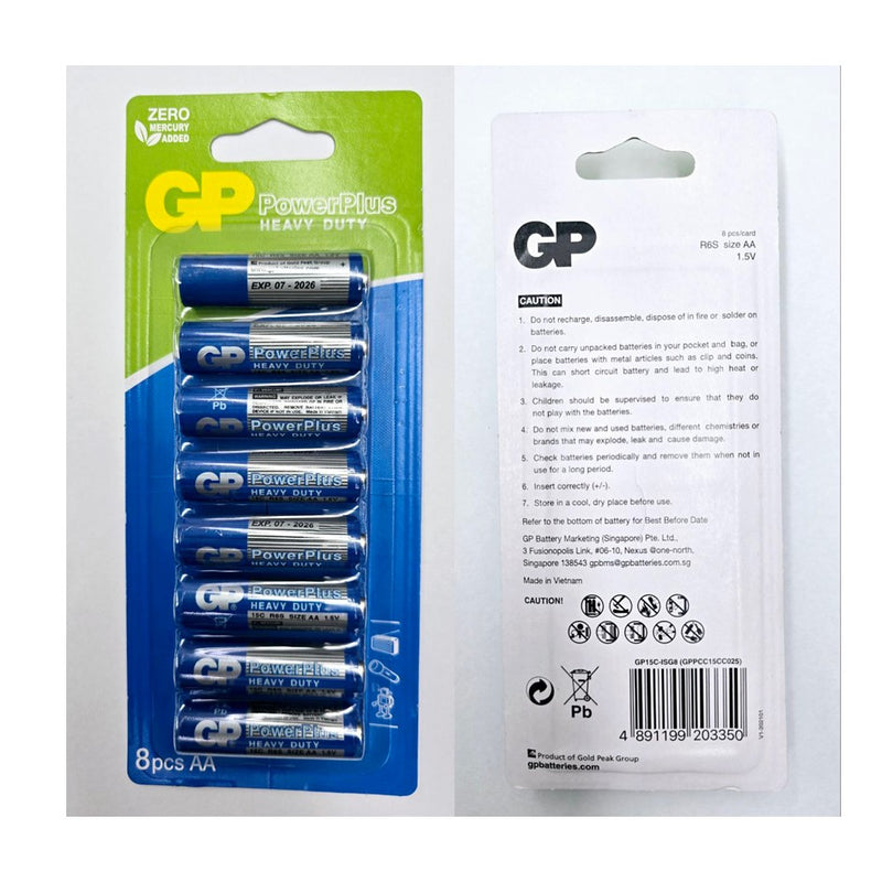 GP Heavy Duty Battery Size AA R6s 1.5V 8pcs /pack – Alltronic Computer ...