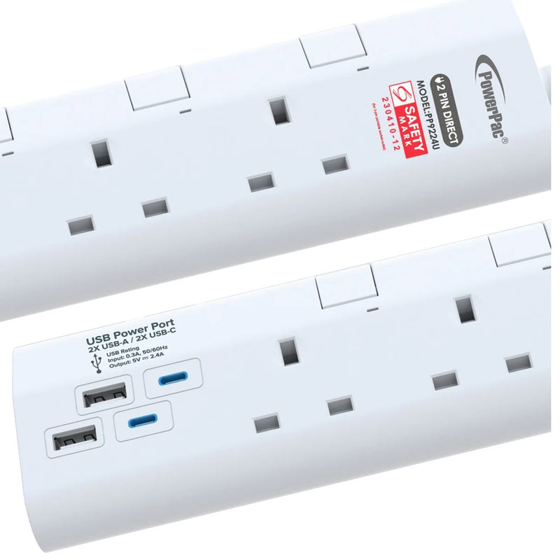 Powerpac 3W / 4W Power Extension Socket Extension 3Meter with 2xUSB-A ...
