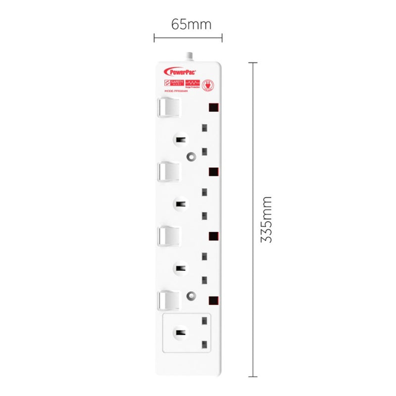 Powerpac 4 Way 6 Meter Power Socket Extension Safty Approved PP6884Naf ...