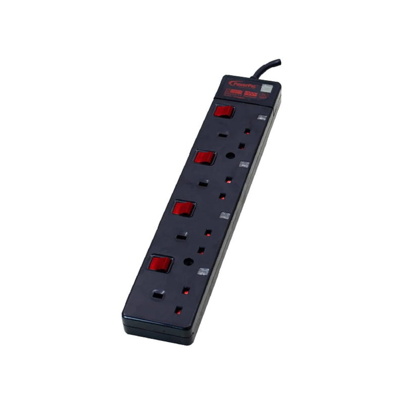 Powerpac 4 Way 3 Meter Extension Socket PP3884BK black (Safety Approve ...