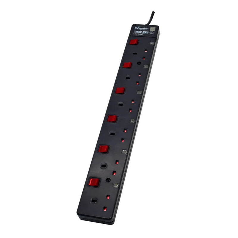Powerpac 6 Way 3 Meter Extension Socket PP3886BK black (Safety Approve ...